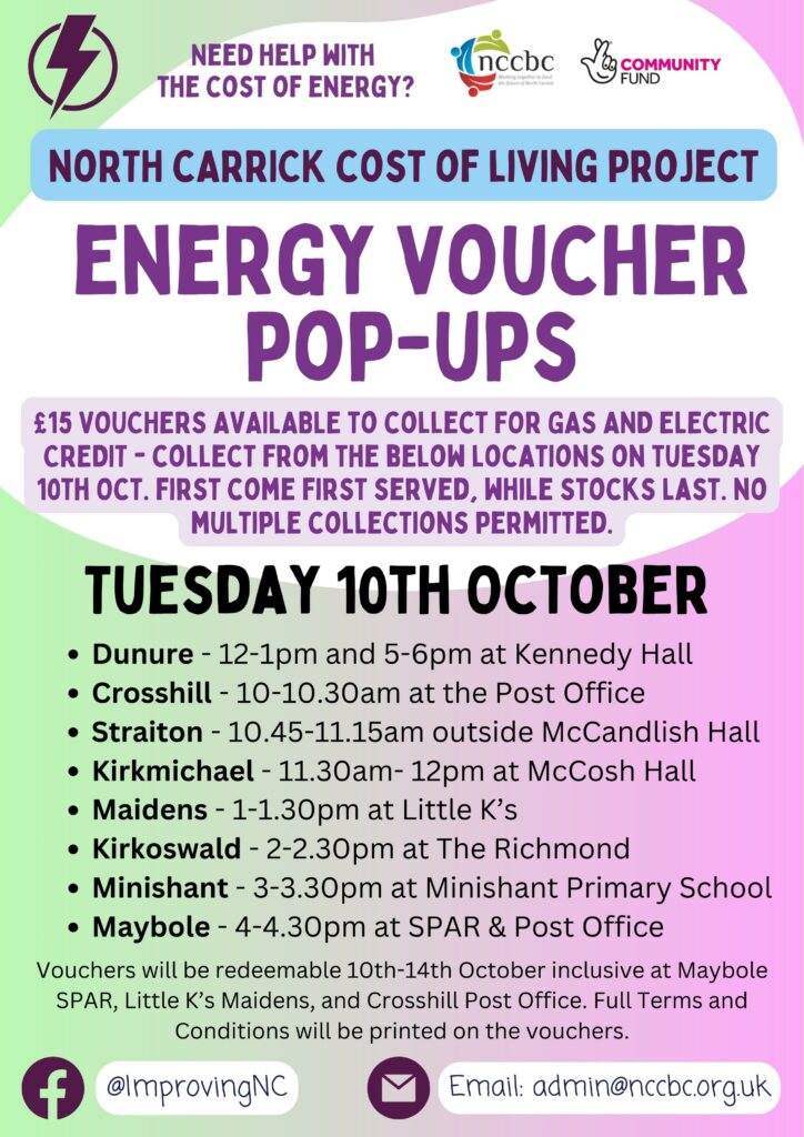 £15 vouchers for prepayment gas and electric meters : North Carrick